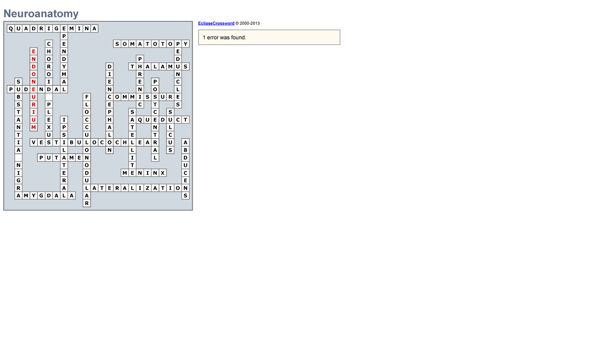 Neuroanatomy Crossword - Neuroanatomy Q U A D R I G E M I N A P C E S O ...