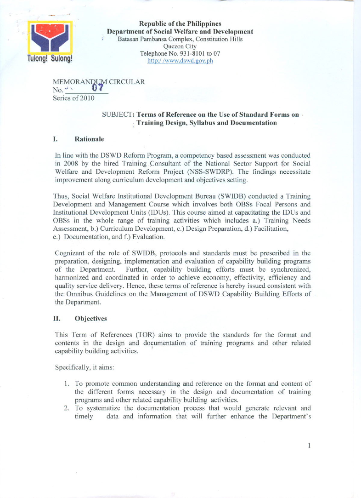 Memorandum Circular - Tylongl Sulong! Republic of the Philippines ...