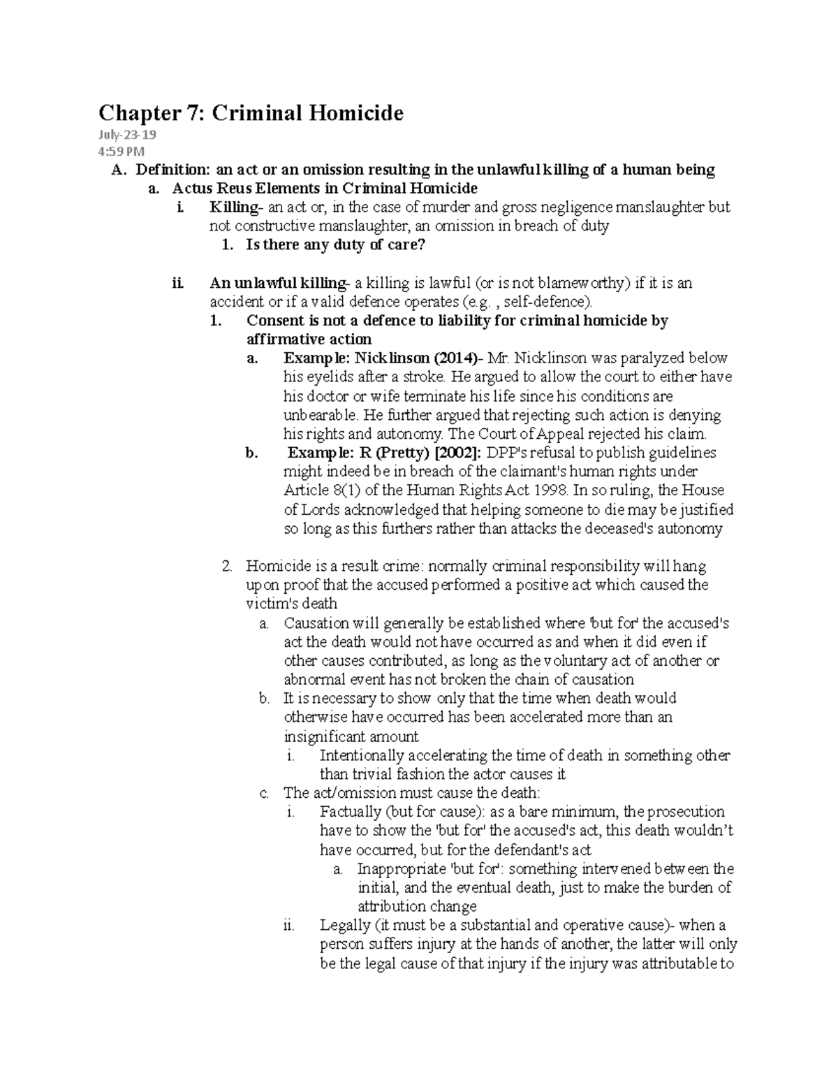 Chapter 7- Criminal Homicide - Chapter 7: Criminal Homicide July-23- 4: ...