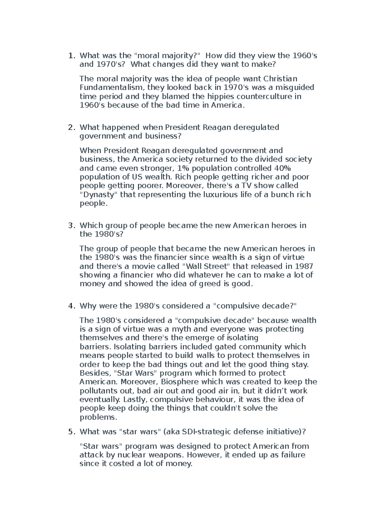 American culture in 1980s - 1. What was the "moral majority?" How did ...