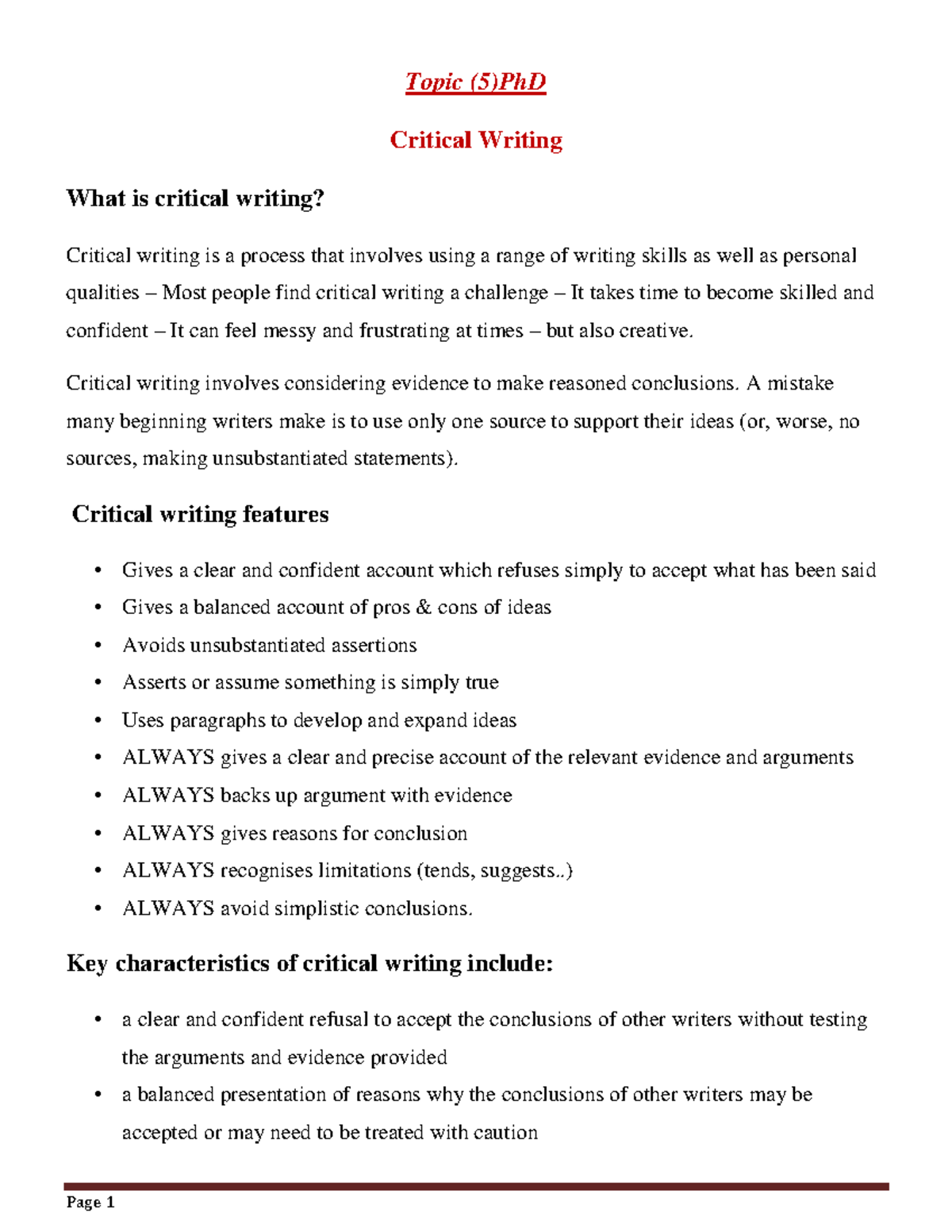 15922 Critical writing - Topic (5)PhD Critical Writing What is critical ...