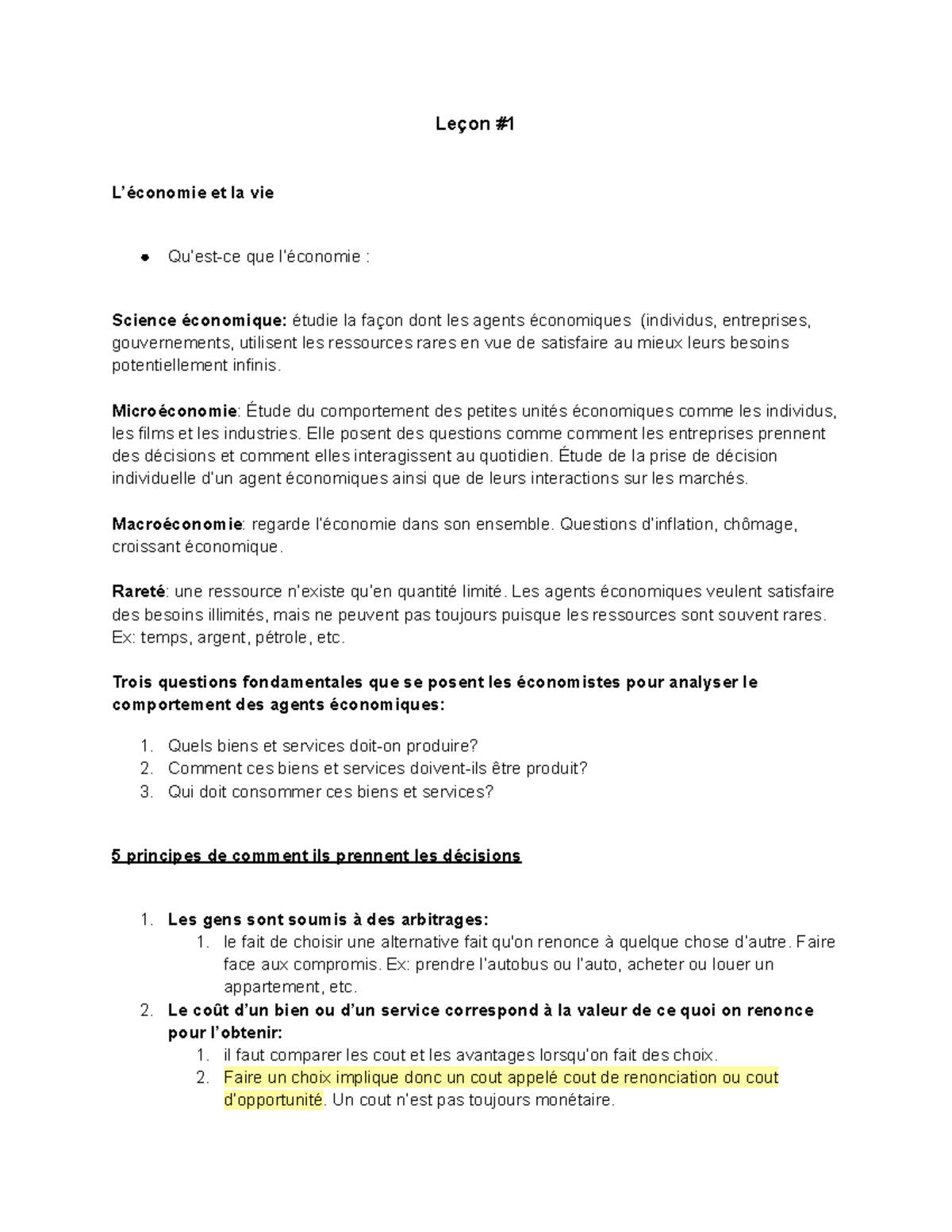 Economie-notes de cours - Leçon L’économie et la vie Qu’est-ce que l ...