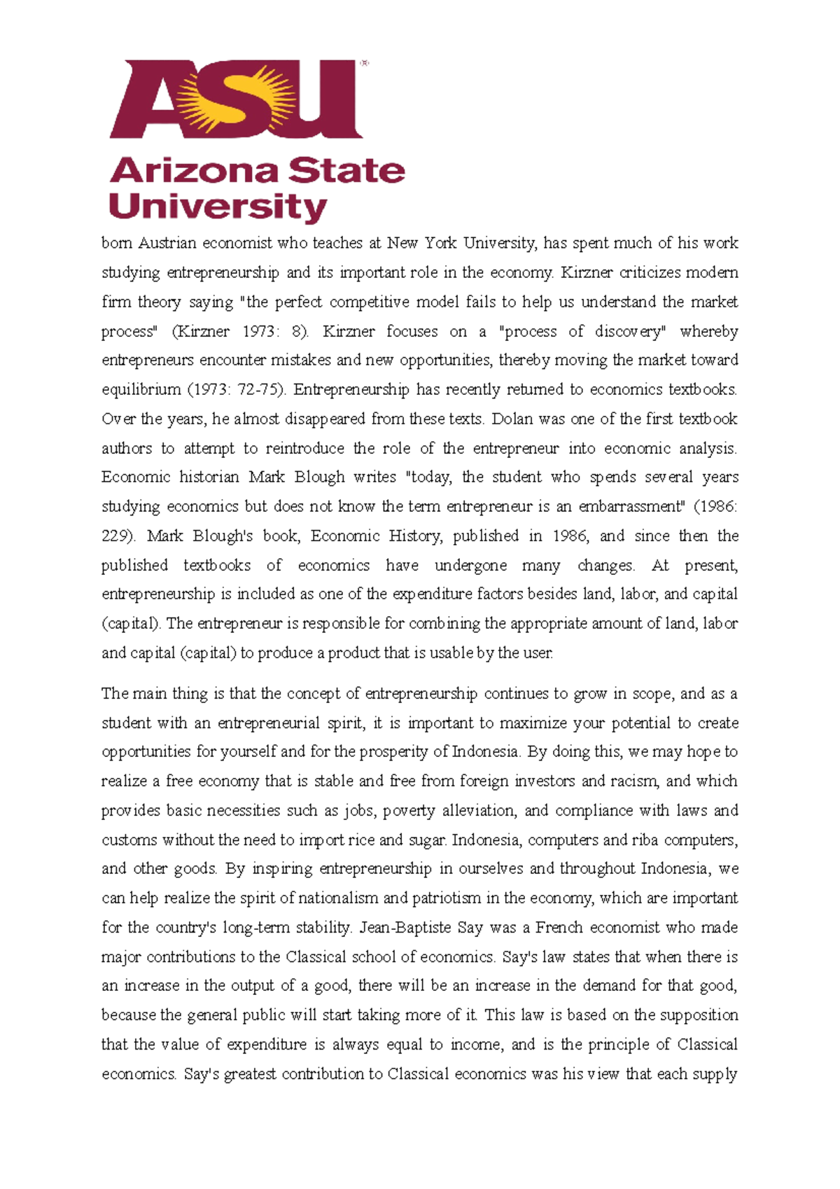 Material Economic Studies IN Arizona State University - born Austrian ...