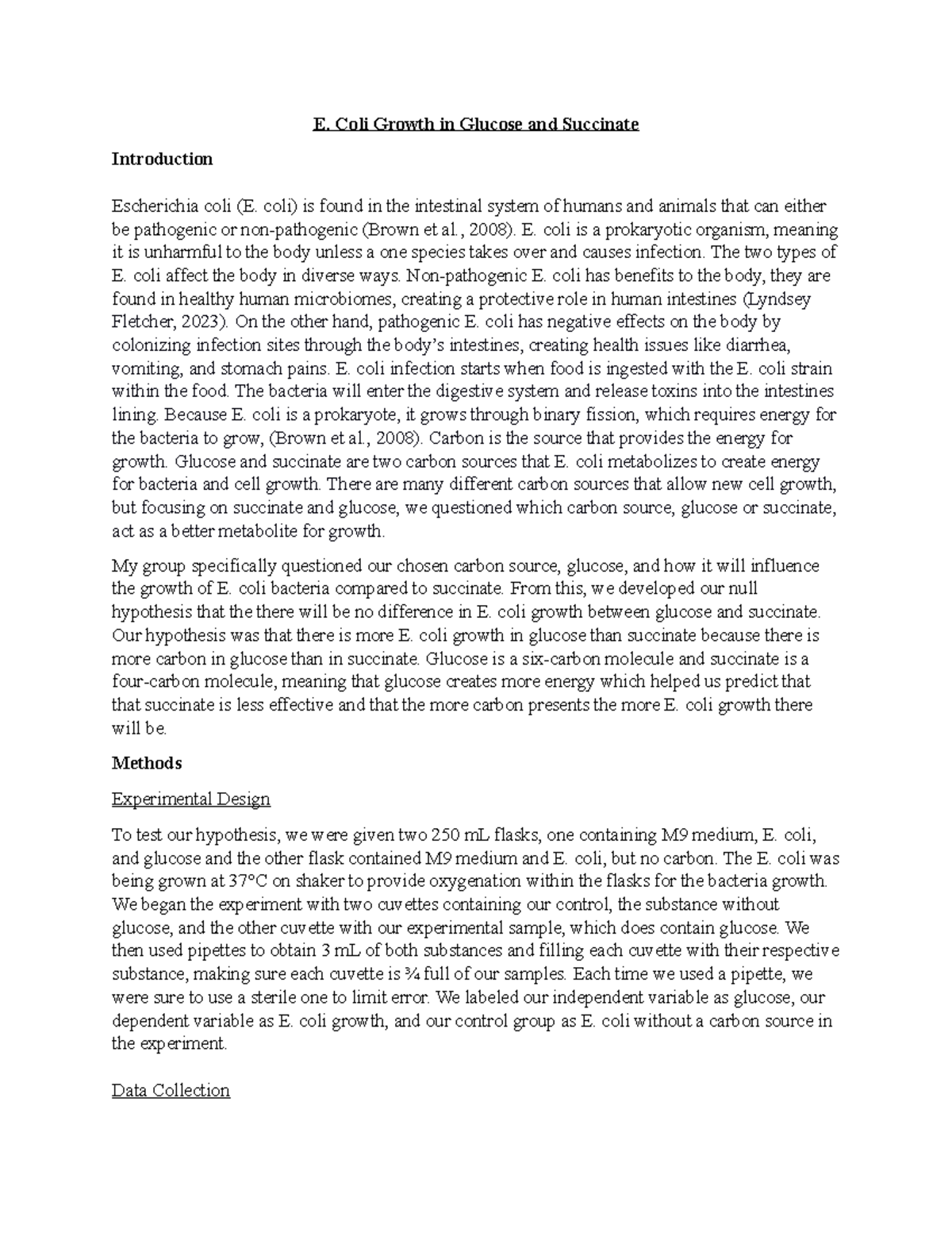 Cell Growth Final Written Communication - E. Coli Growth in Glucose and ...