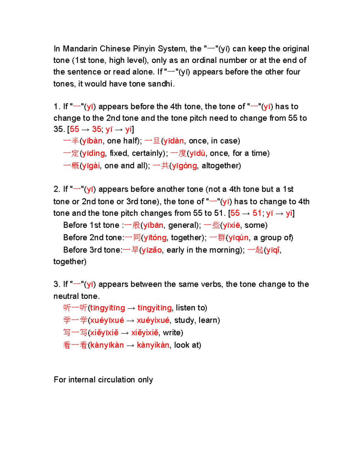 Hanyu pinyin Sandhi of the yi - In Mandarin Chinese Pinyin System, the ...