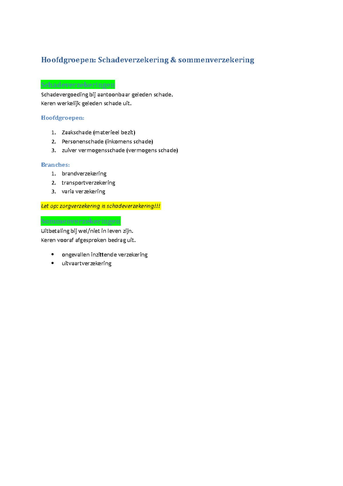 Samenvating wft schadeverzekeringen particulier - Hoofdgroepen ...