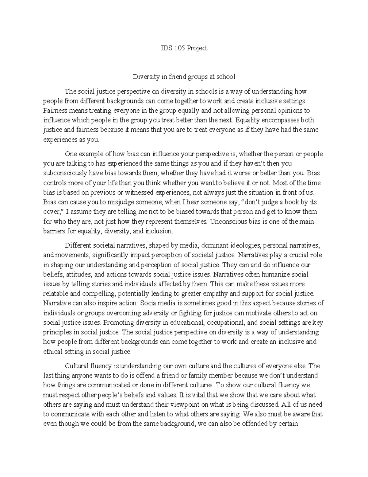 IDS 105 Project - IDS 105 Project Diversity in friend groups at school ...