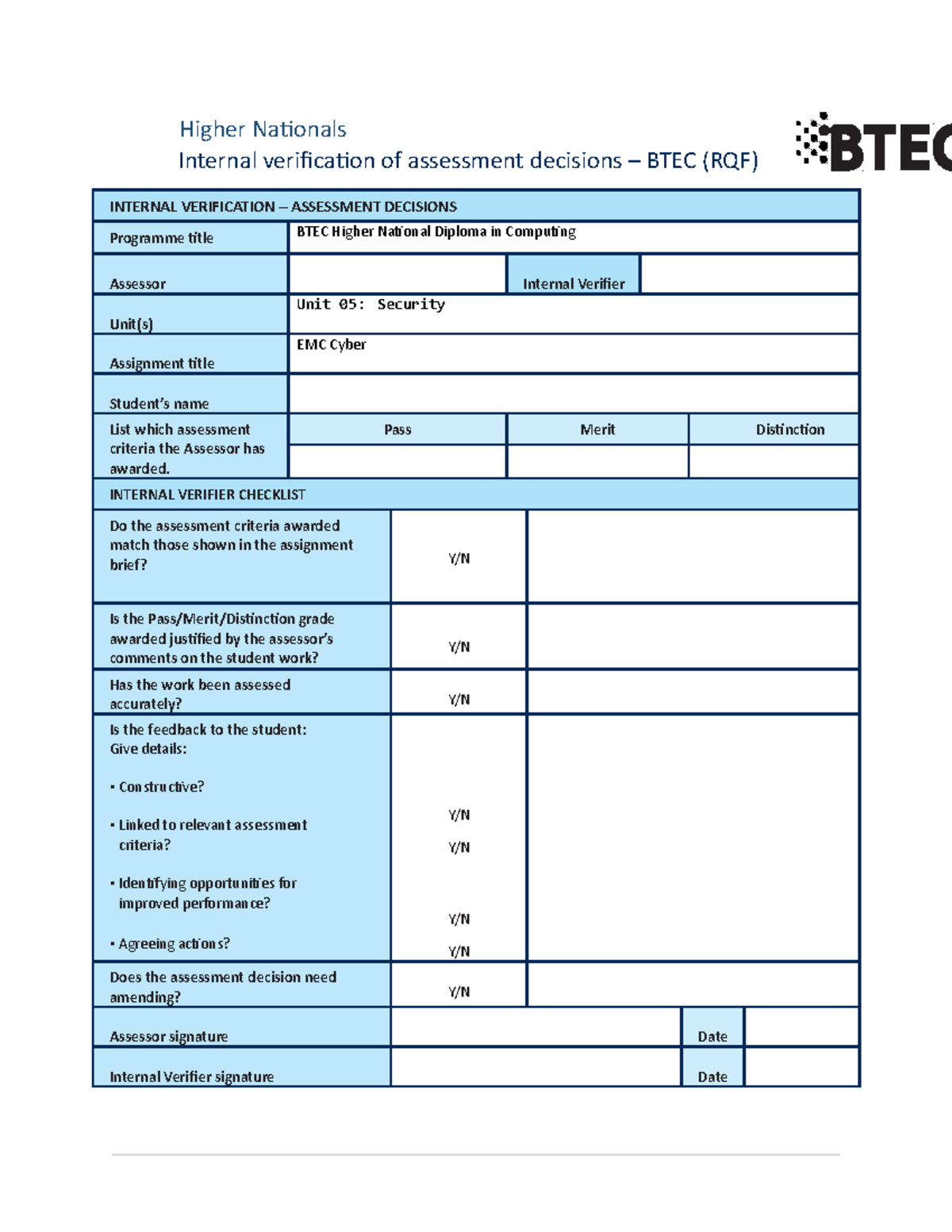 Kesh qqq - Net - Higher Nationals Internal verification of assessment decisions – BTEC (RQF ...