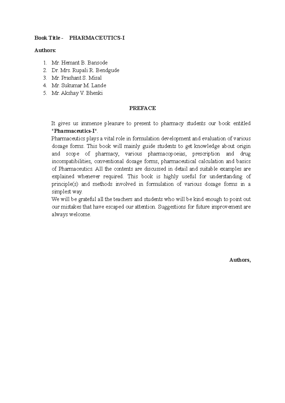 PHARMACEUTICS * I - Book Title - PHARMACEUTICS-I Authors: Mr. Hemant B ...