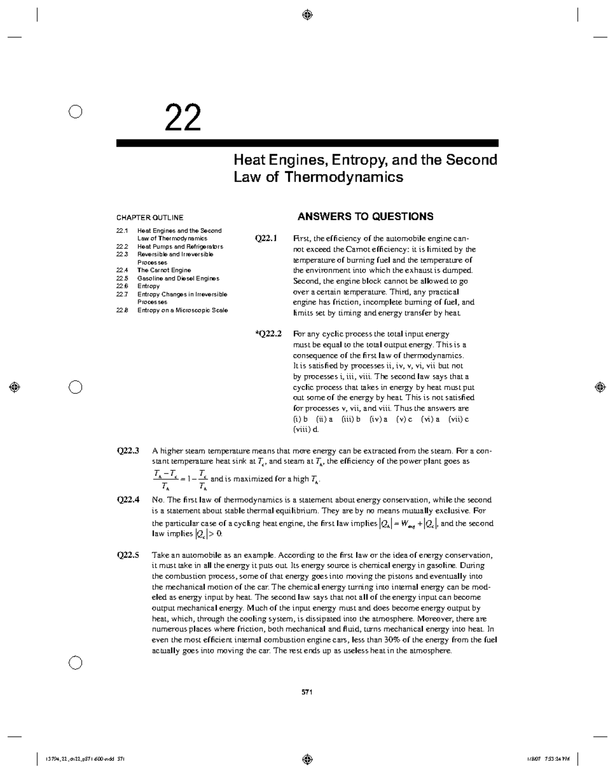 SM chapter 22 - 22 Heat Engines, Entropy, and the Second Law of ...