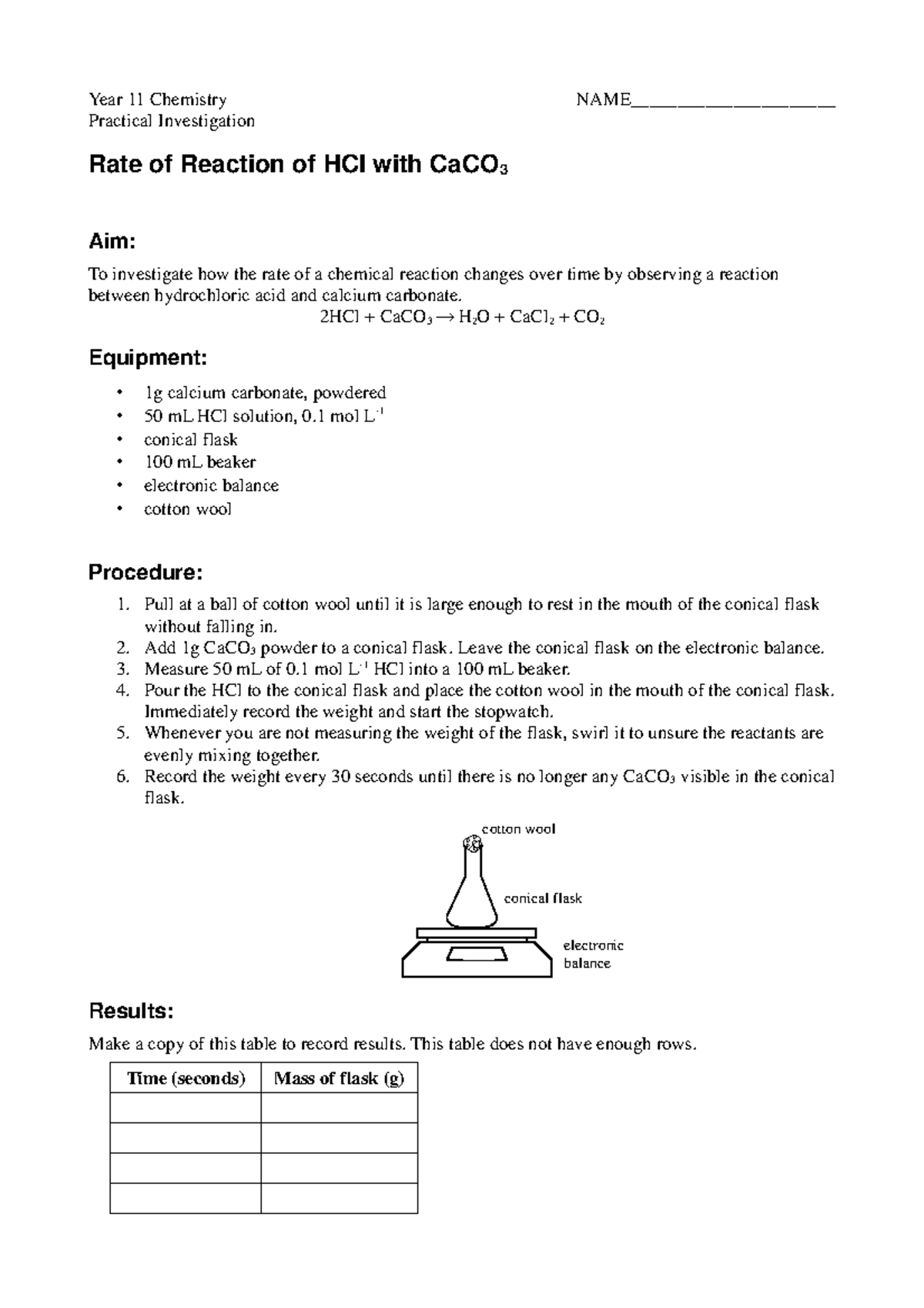 Ca CO3 HCl - Lecture notes 1 - Year 11 Chemistry NAME ...