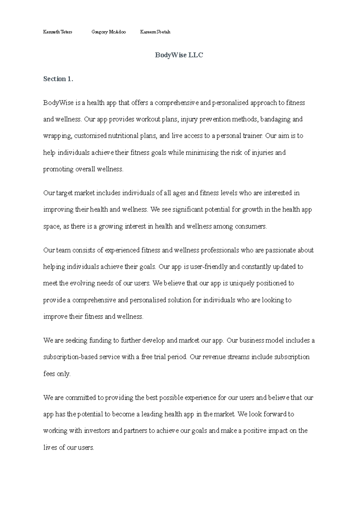 Bodywise - case study - BodyWise LLC Section 1. BodyWise is a health ...