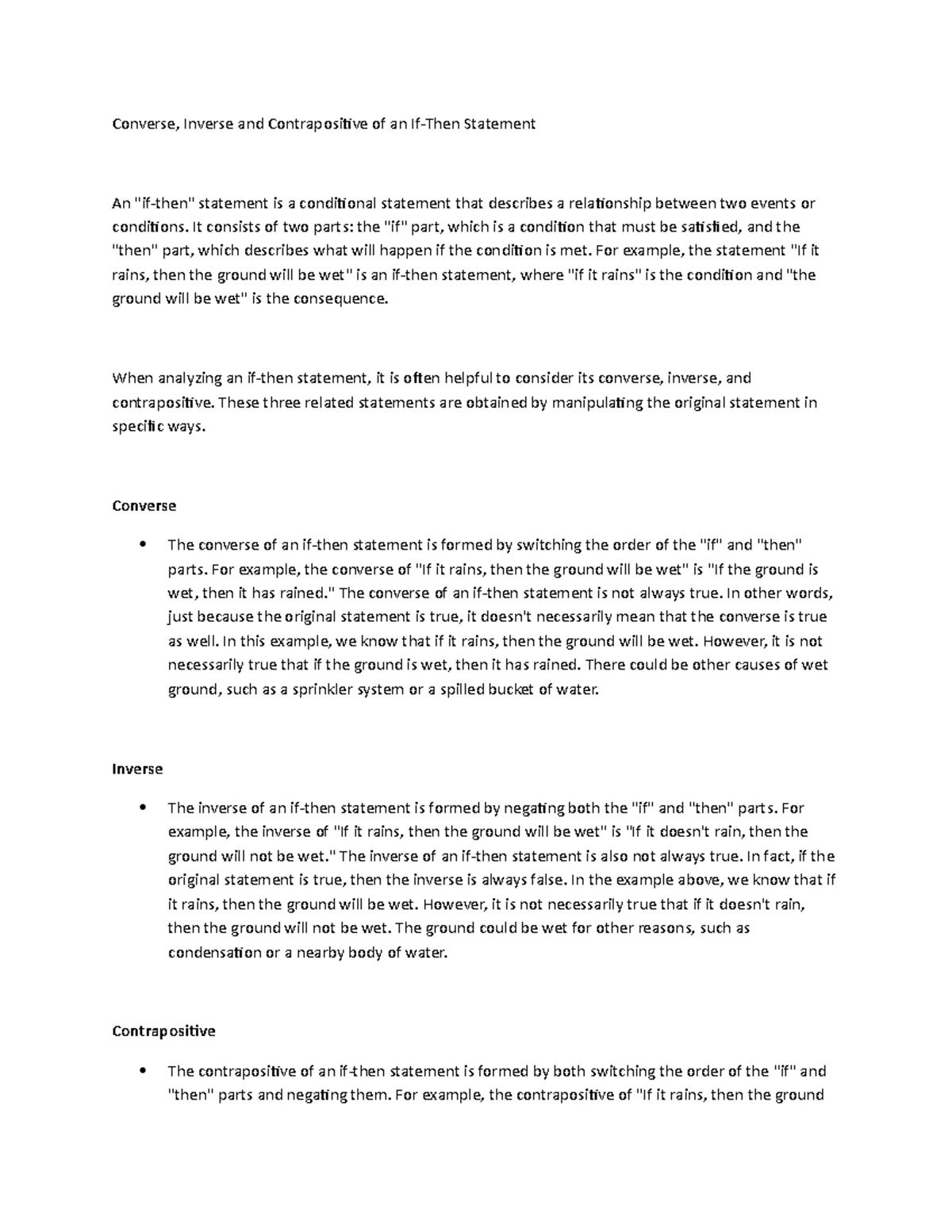 Converse Inverse and Contrapositive of an If-Then Statement - It ...