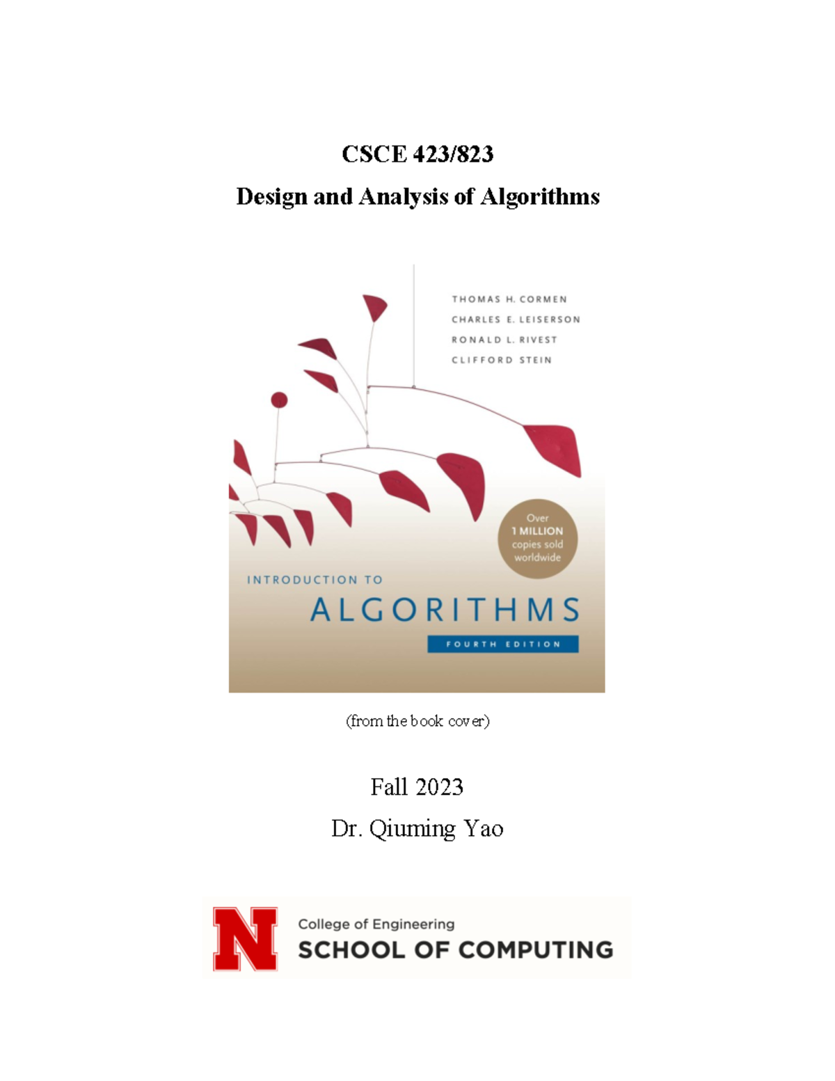 Csce 423 823 Course Schedule 2023 Fall Csce 423 Design And Analysis Of Algorithms From The
