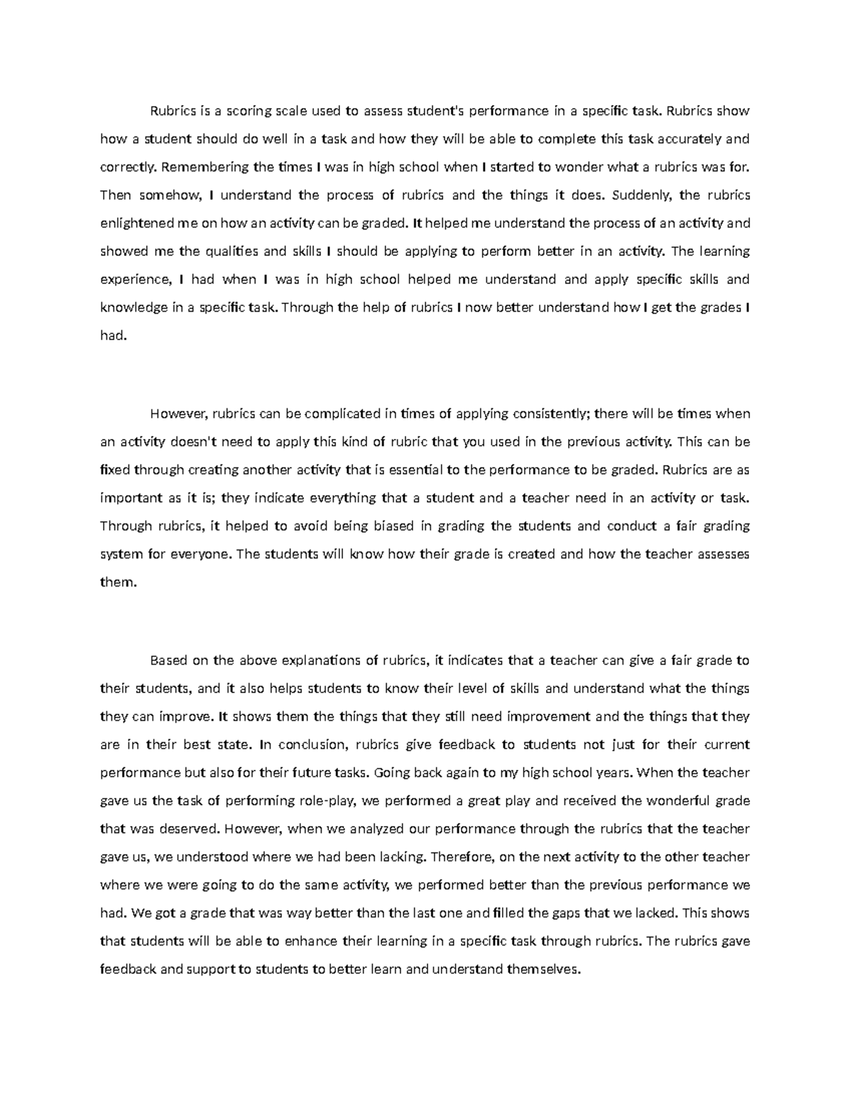 Reflection (Task 4- ASL) - Rubrics is a scoring scale used to assess ...