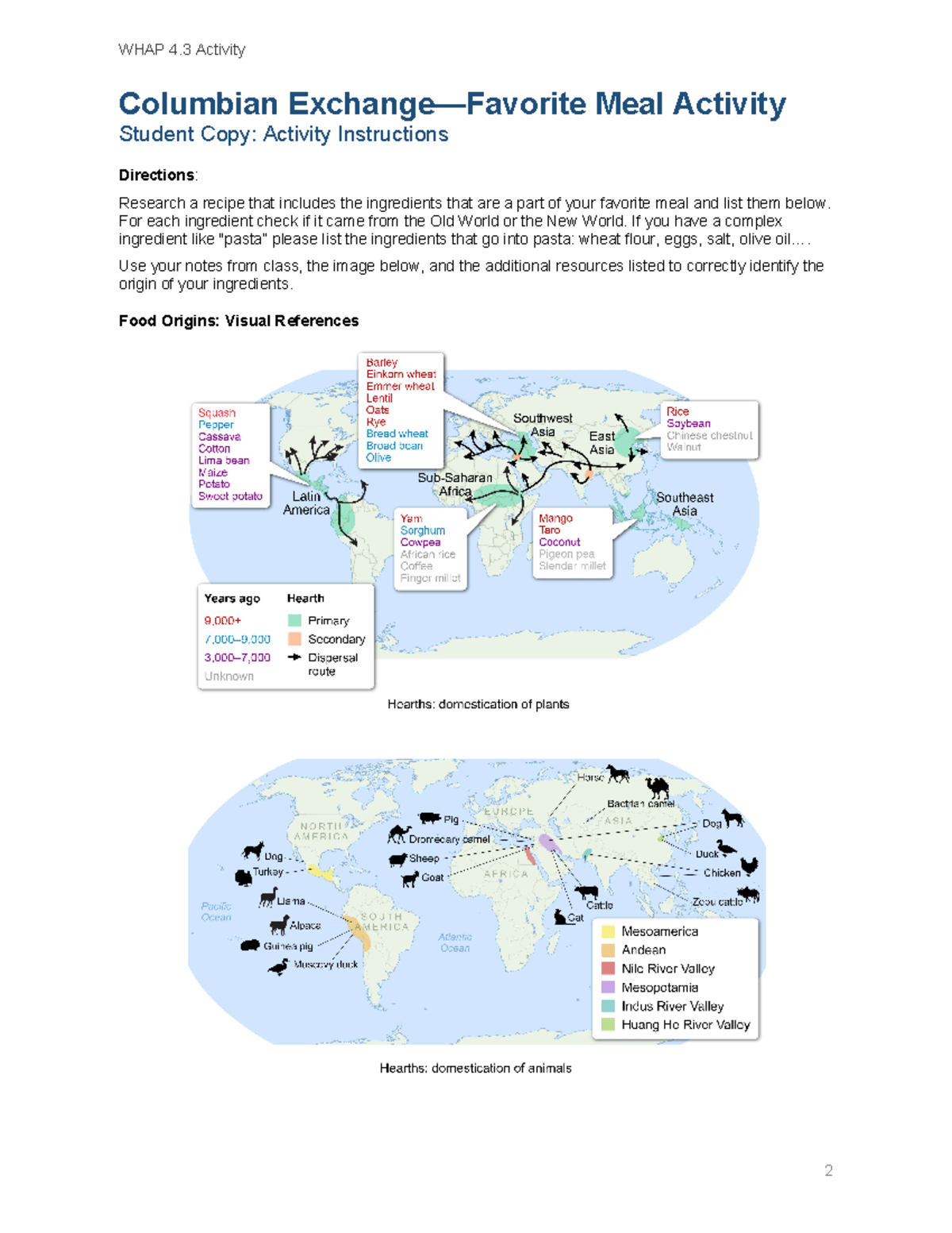 Student Activity 4 - map - WHAP 4 Activity 2 Columbian Exchange ...