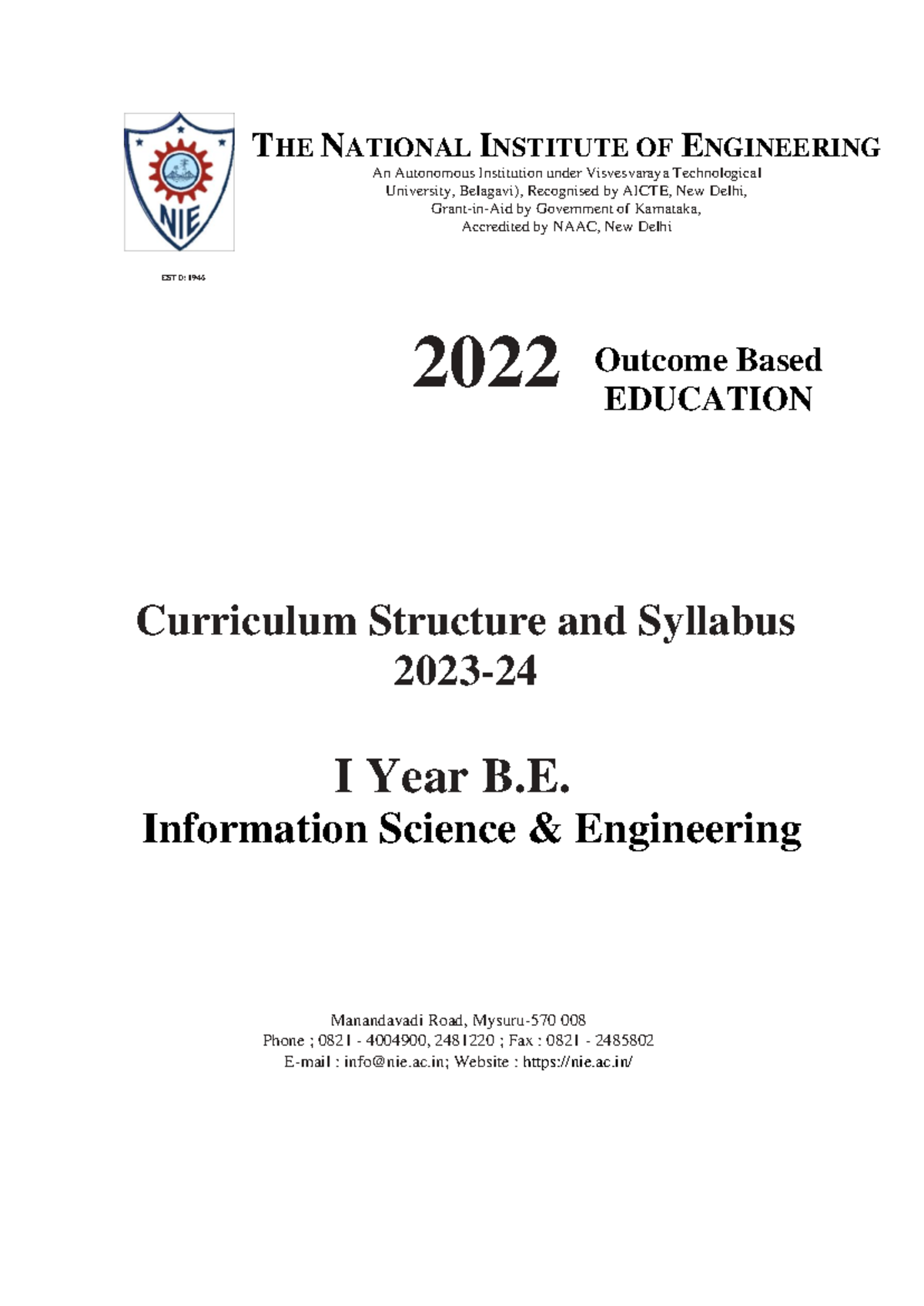 ISE-1st-Year-Syllabus-2023-2024 - ESTD: 1946 2022 Curriculum Structure ...
