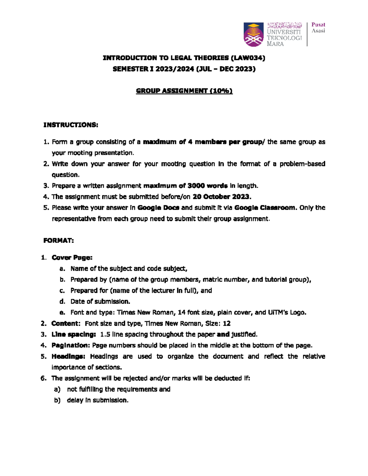 Written assignment 034 - Introduction to Legal Theories - Studocu