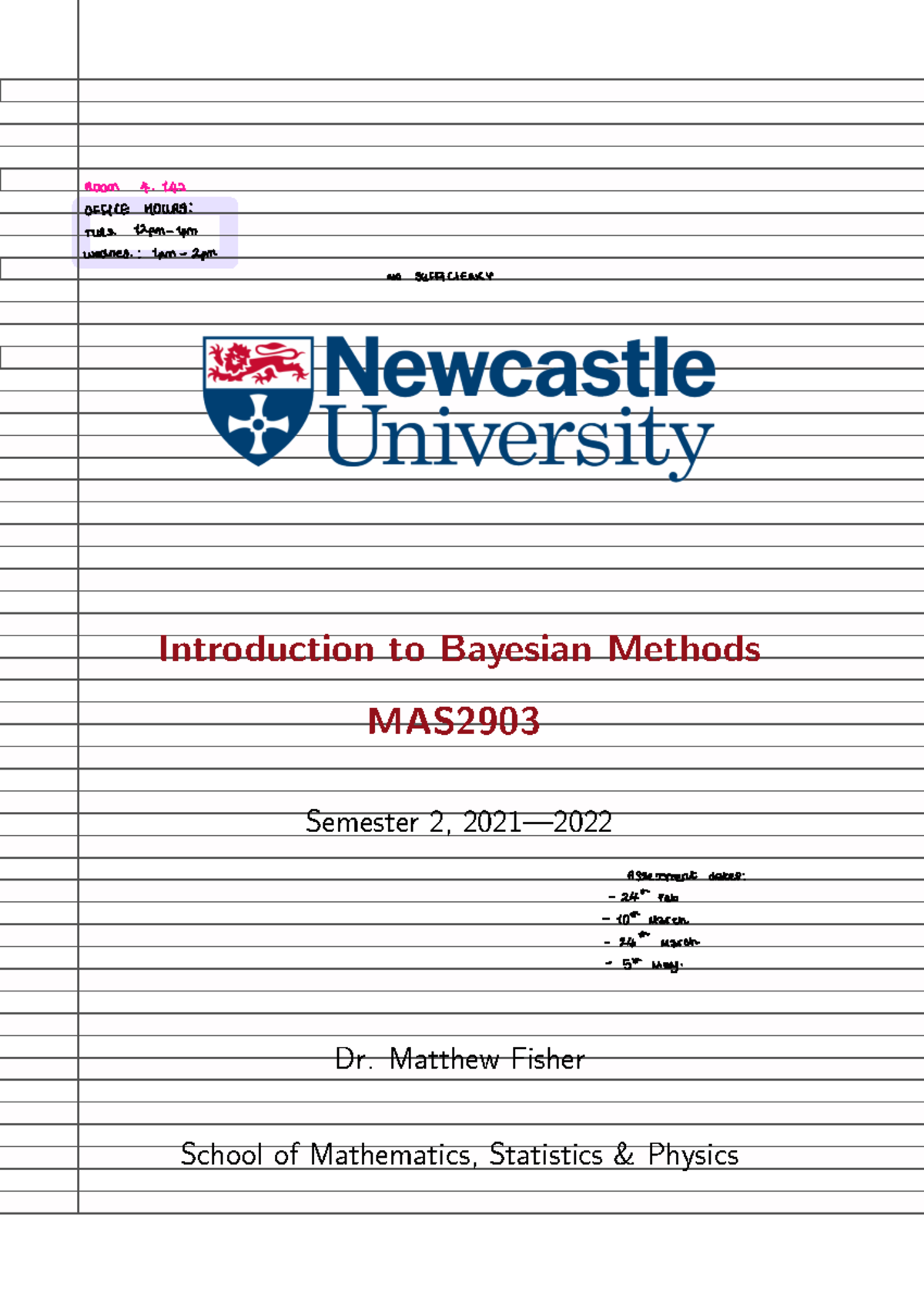 MAS2903 notes hand annotated - MAS Introduction to Bayesian Methods ...