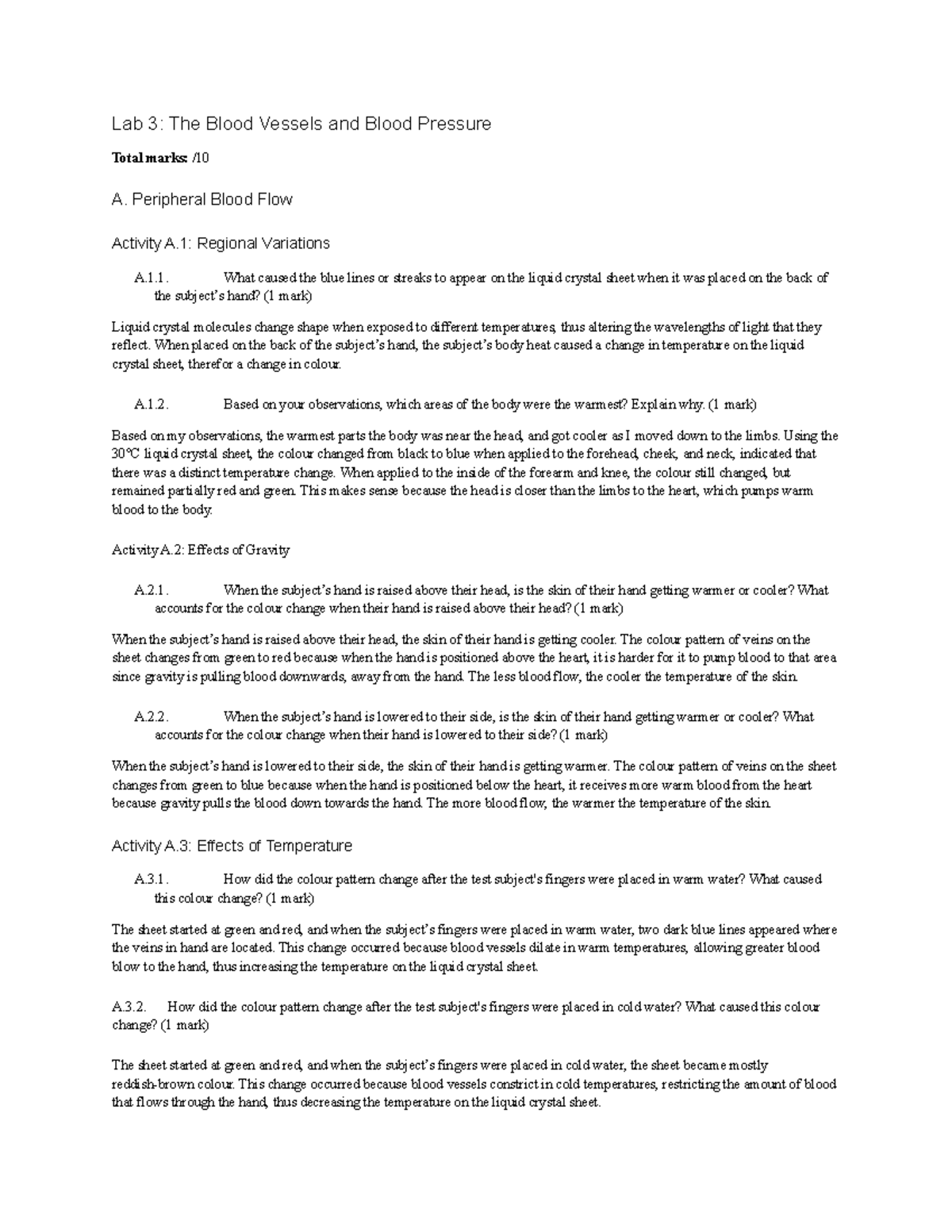 Home Lab 3 - The Blood Vessels and Blood Pressure - Lab 3: The Blood ...