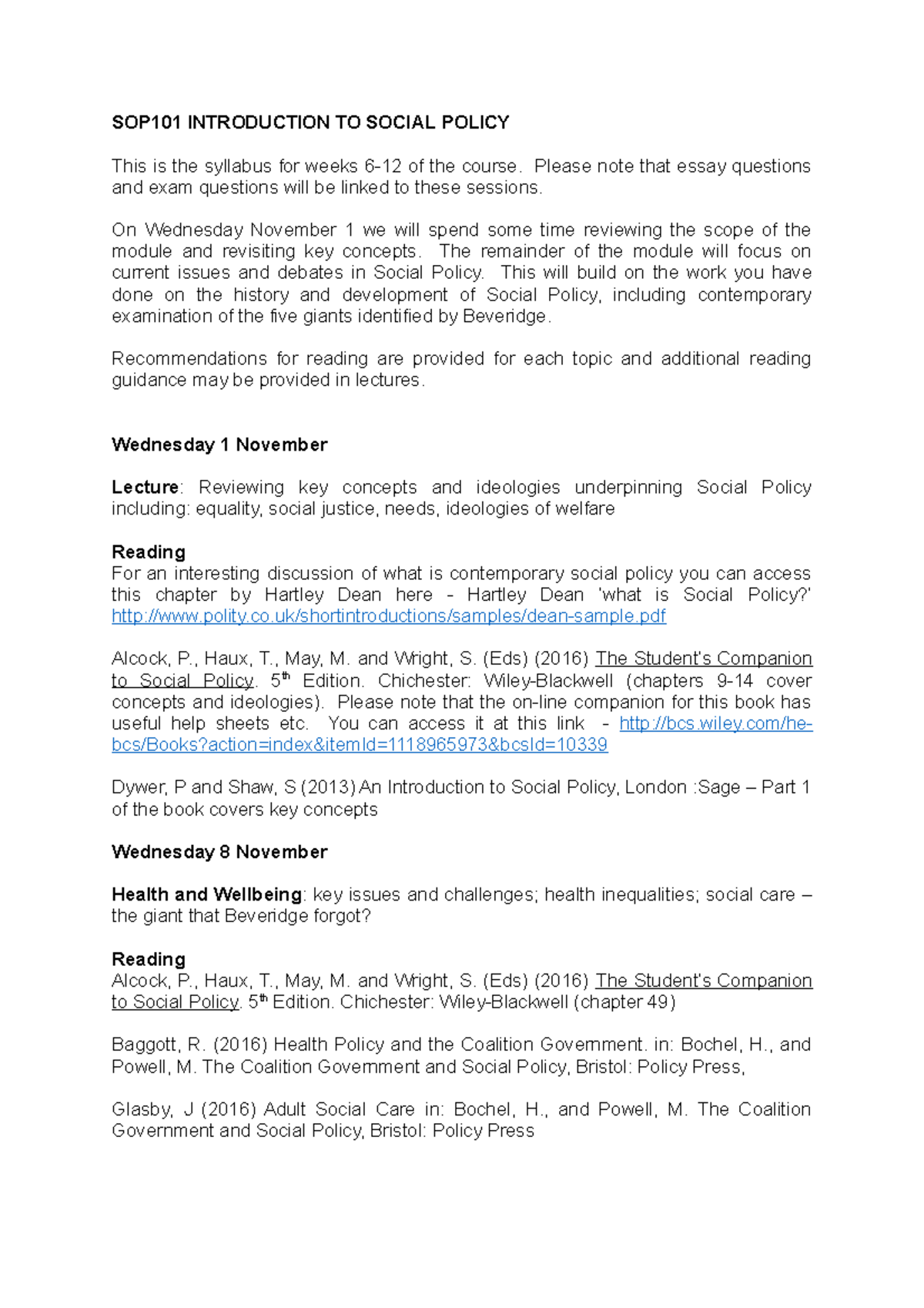 SOP101 Introduction TO Social Policy (revised) - SOP101 INTRODUCTION TO ...