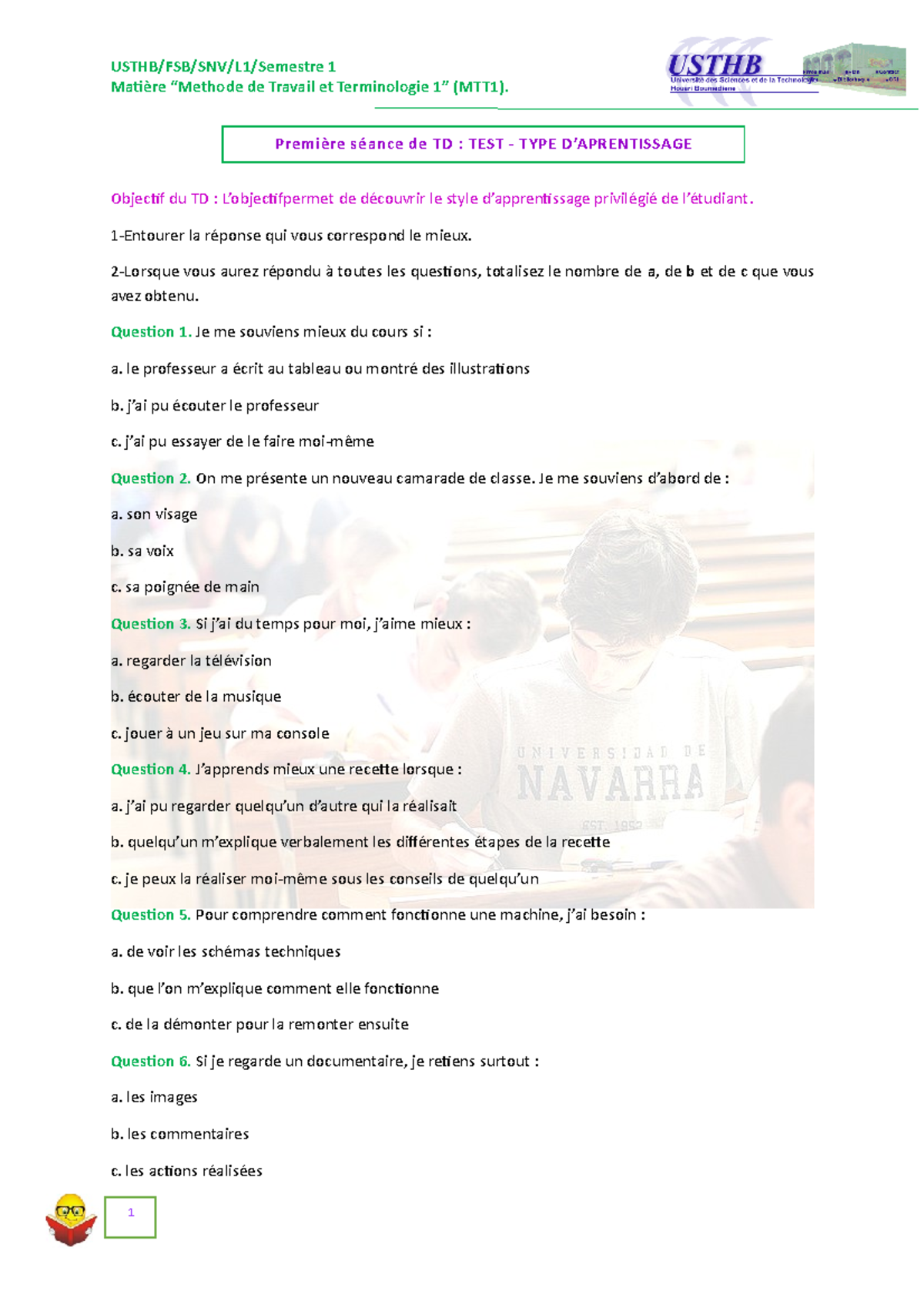 TD 1 MTT1 étudiants - Travaux dirigés en MTT portant sur test et type d ...