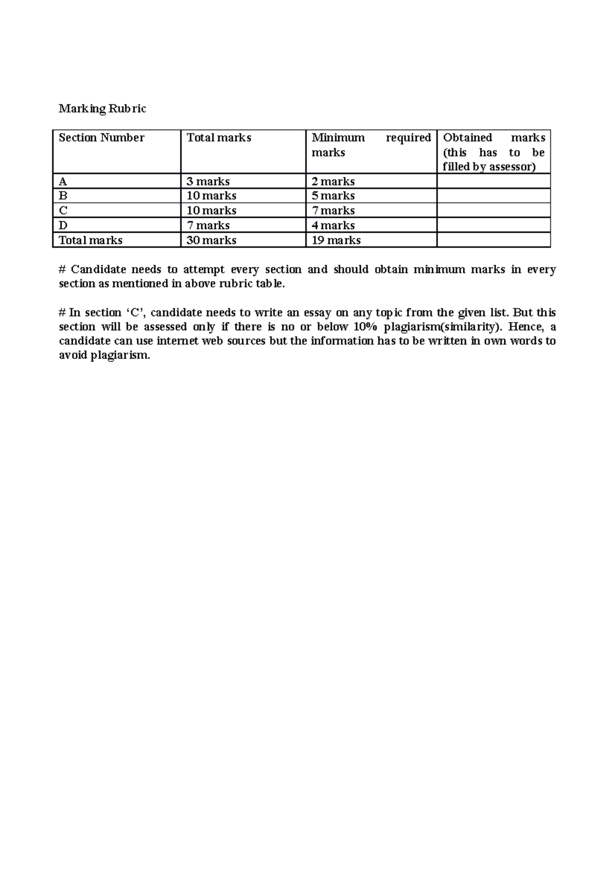 TEST Paper MATHEMATICS FOUNDATION - Marking Rubric Section Number Total ...