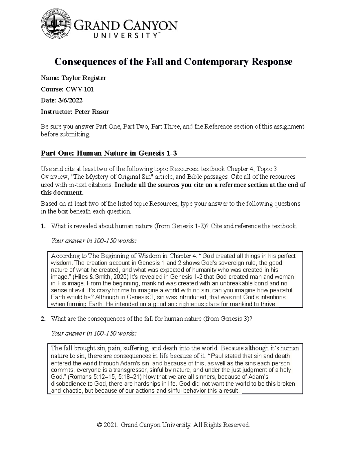 Cons of the Fall Wrksheet - Consequences of the Fall and Contemporary ...
