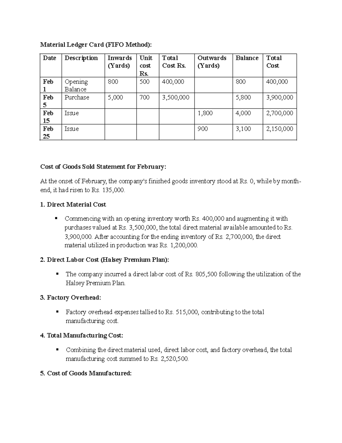 MGT402 Assignment 1 ORG - Material Ledger Card (FIFO Method): Date ...