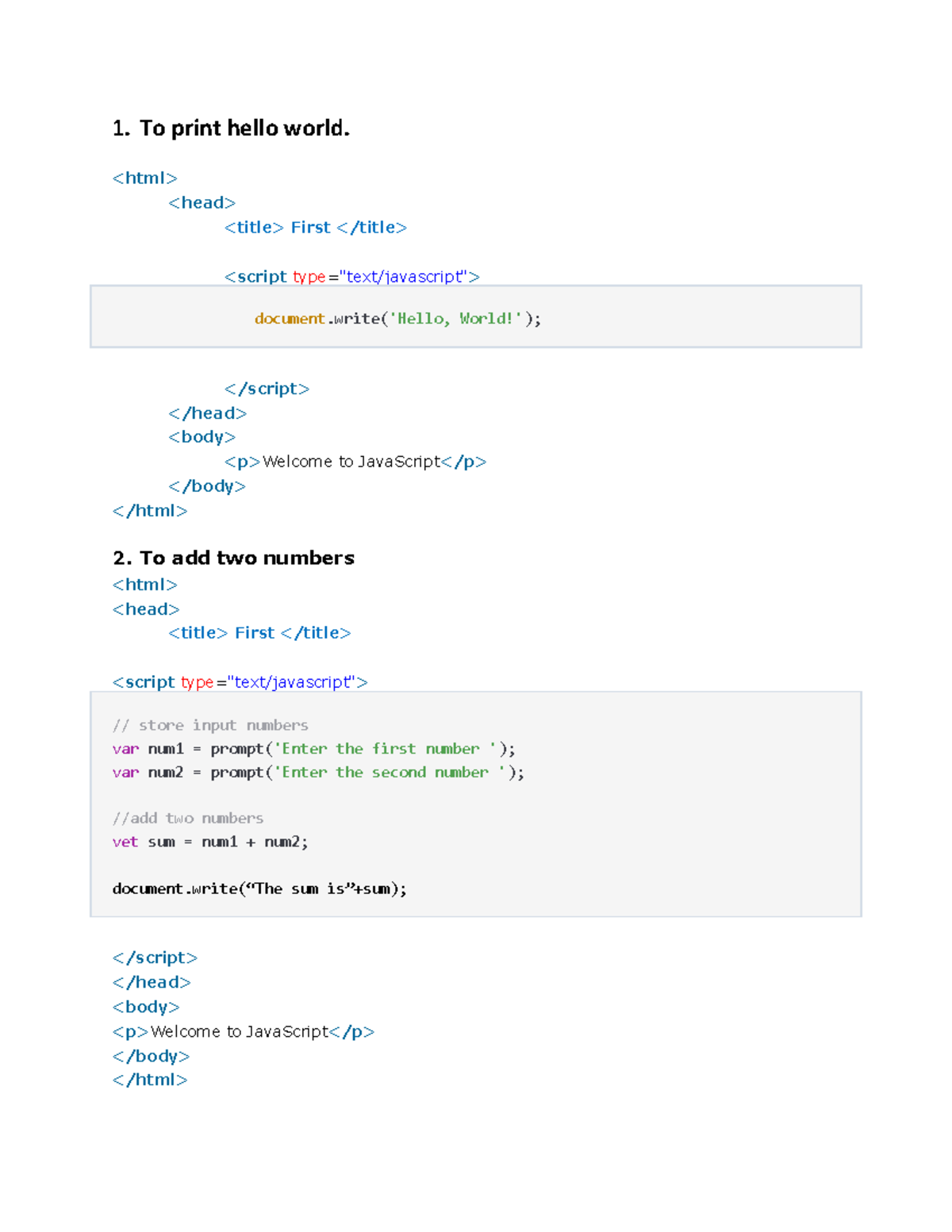 3.4 JavaScript Examples INTERNET & WEB TECHNOLODGY NOTES - 1. To print ...