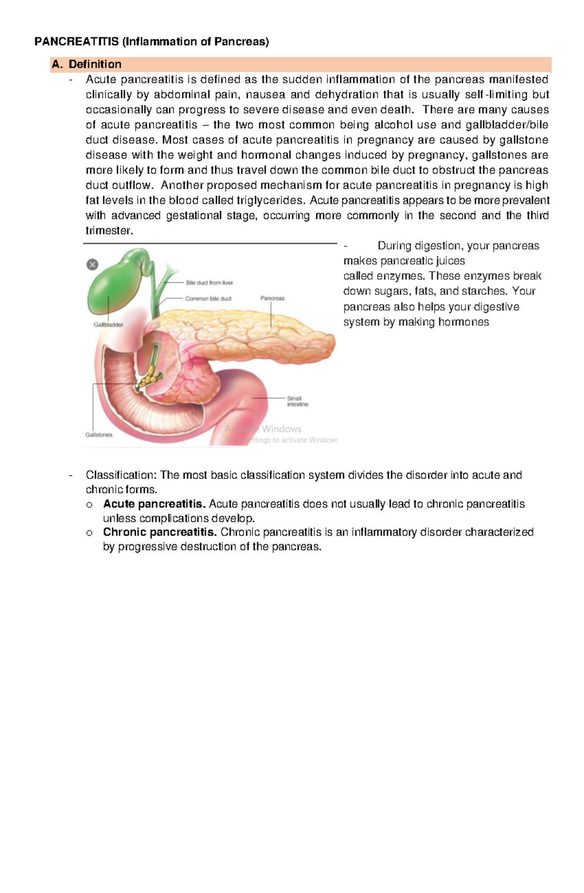 Pancreatitis - Lecture notes 1 - Nursing Learning Outcomes Appraisal ...