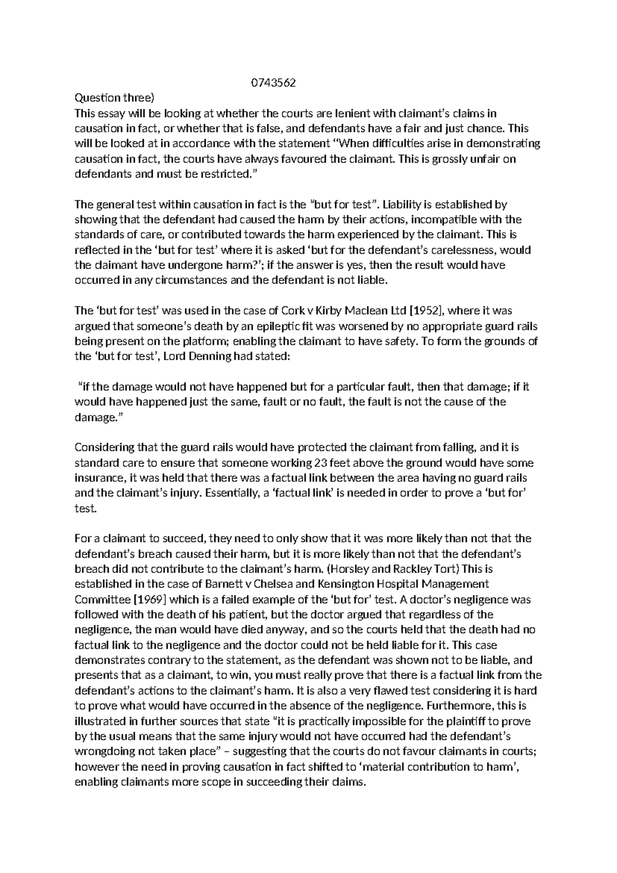 Exam LAW past paper random - 0743562 Question three) This essay will be ...