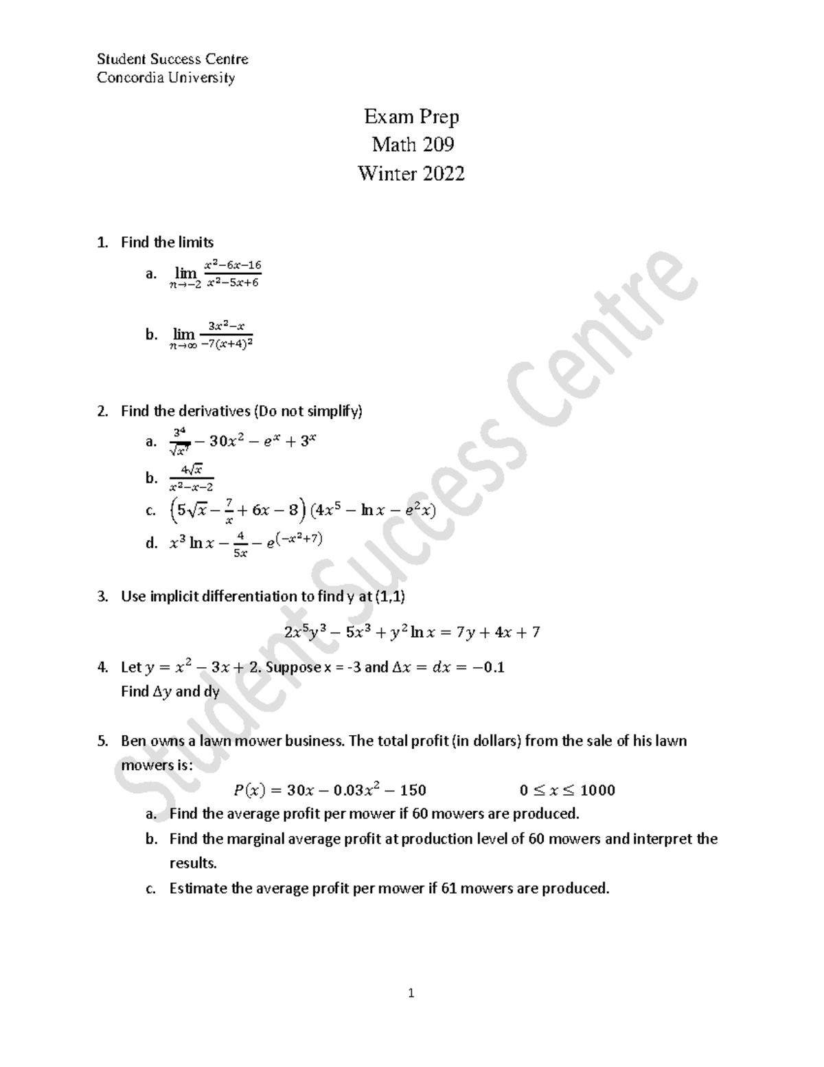 MATH209 Winter 2022 Perla - Student Success Centre Concordia University ...