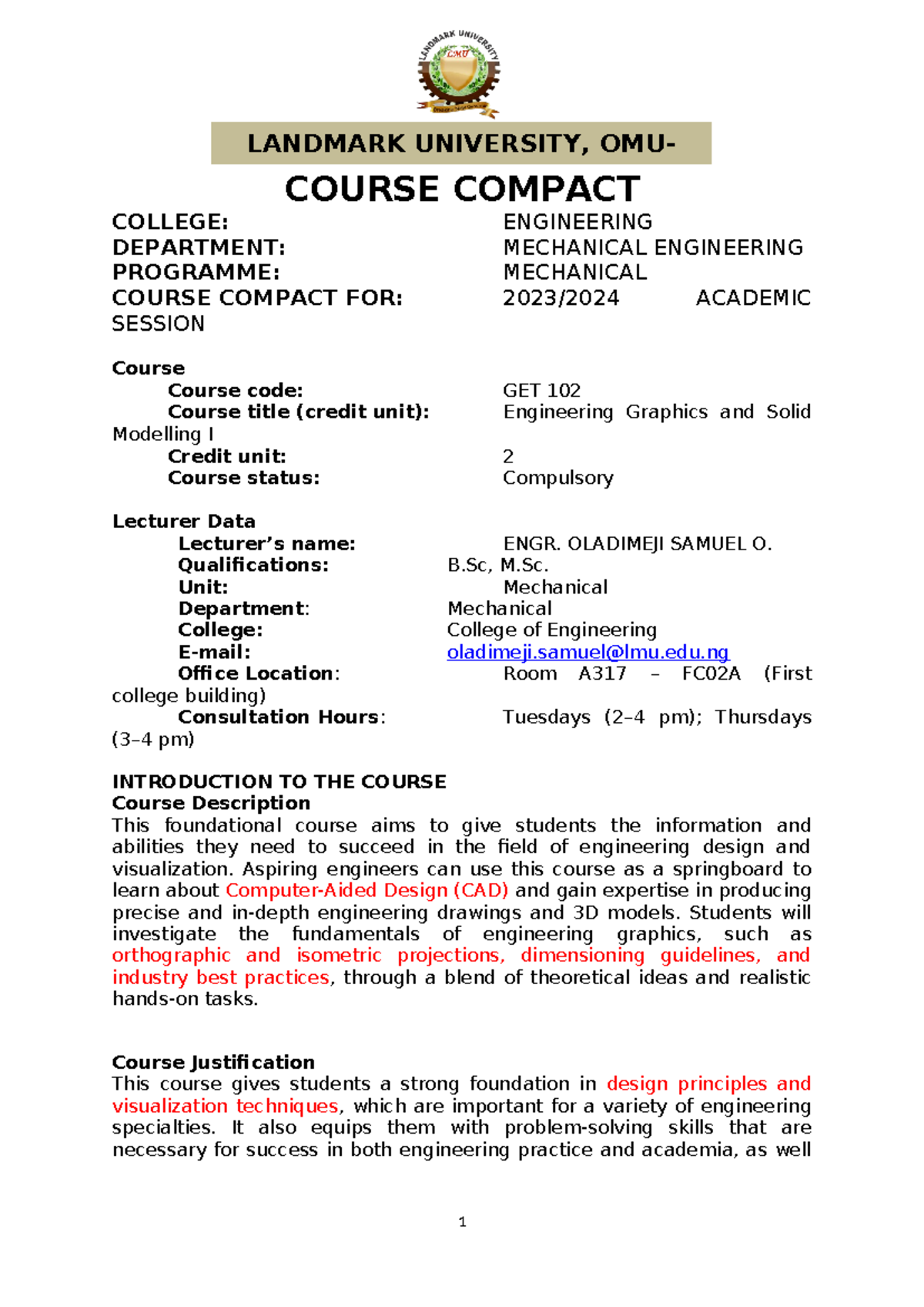 Course Compact GET 102 - I need more learning resources - COURSE COMPACT COLLEGE: ENGINEERING ...