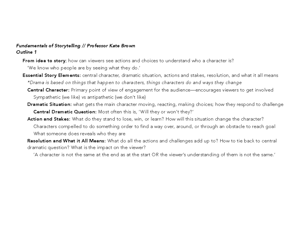 Prod1 fundamentalsofstorytelling handout 01 - From idea to story; how ...