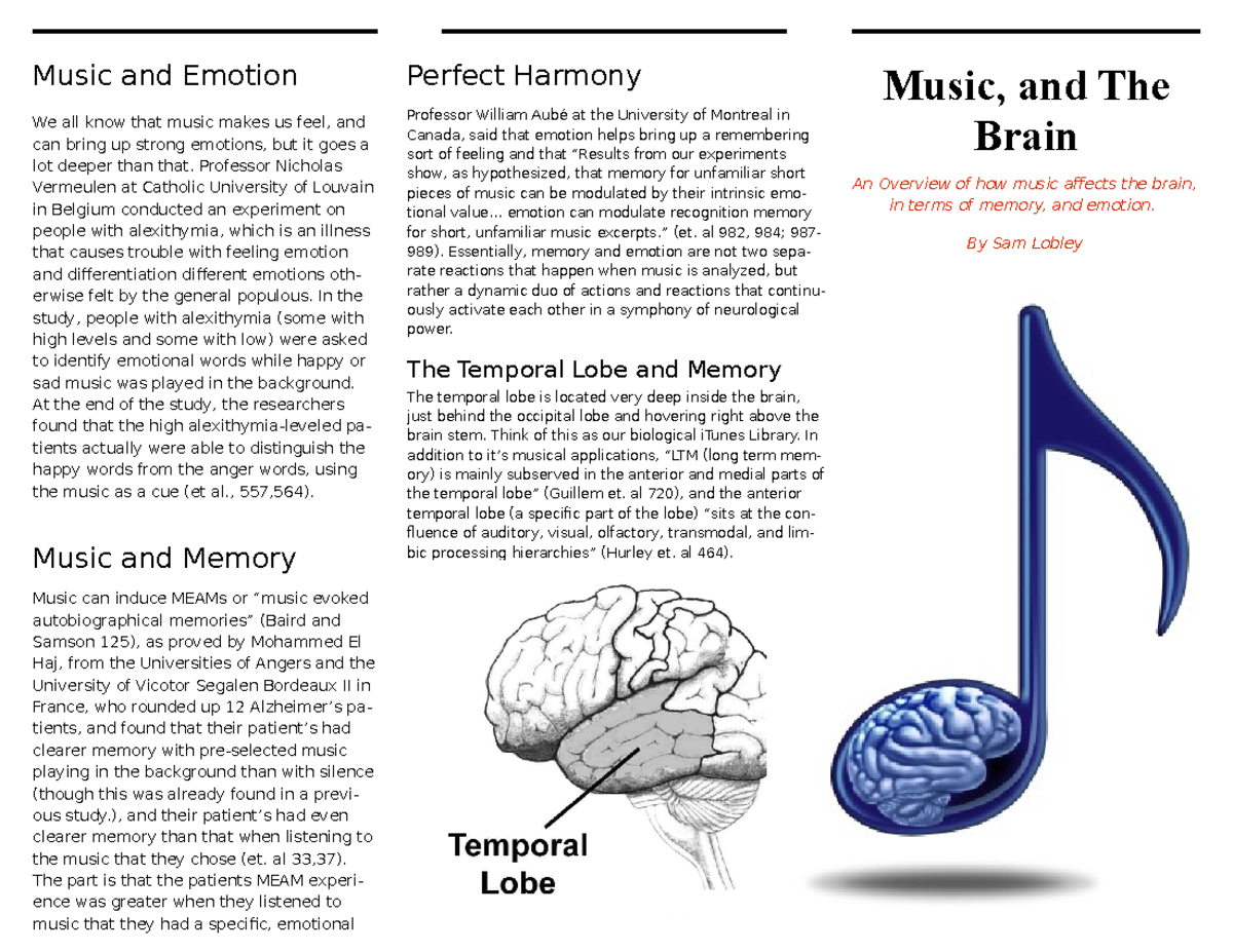 ENC 2135 Genre 1 - Pamphlet - Music and Emotion We all know that music ...