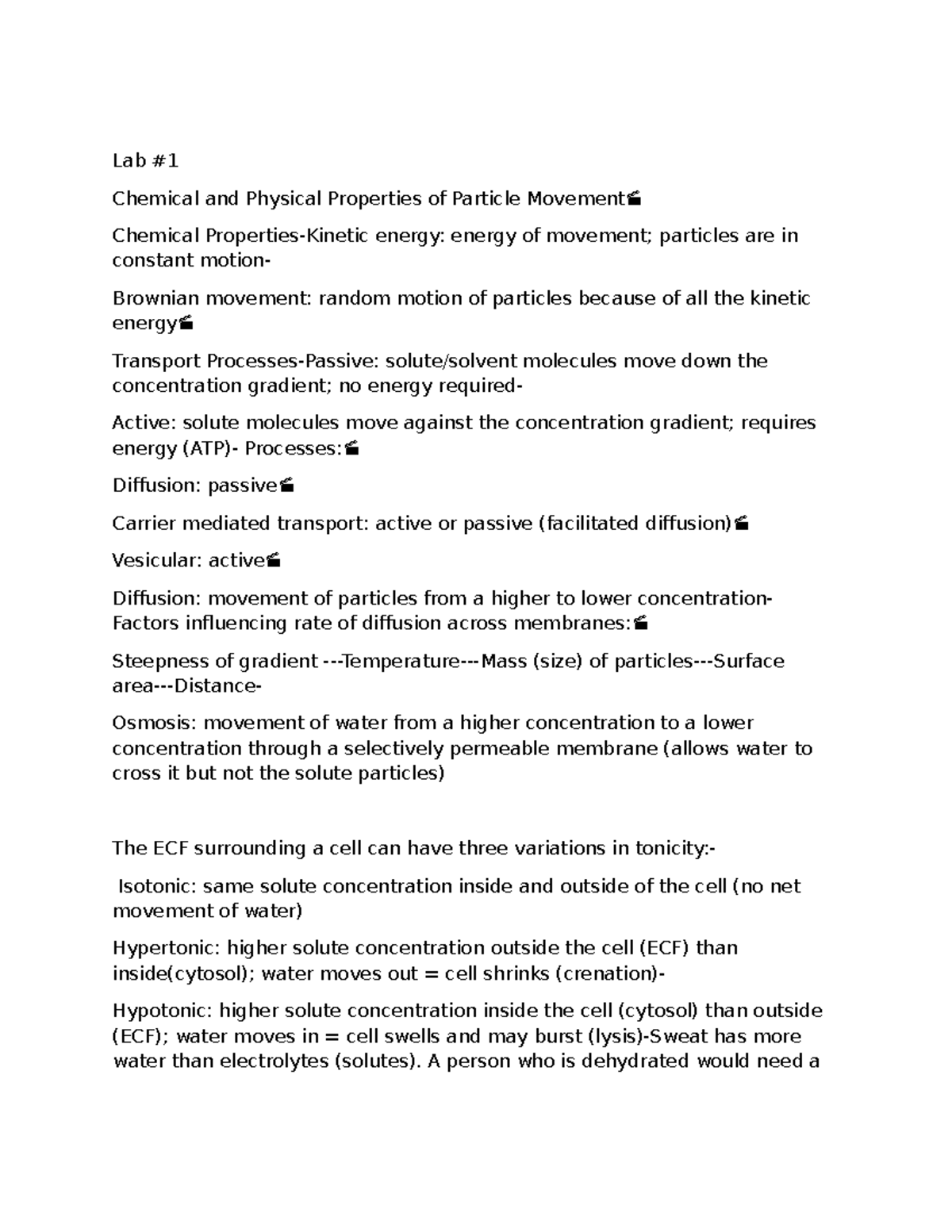 Lab - scb 203 - Lab # Chemical and Physical Properties of Particle Movement Chemical - Studocu
