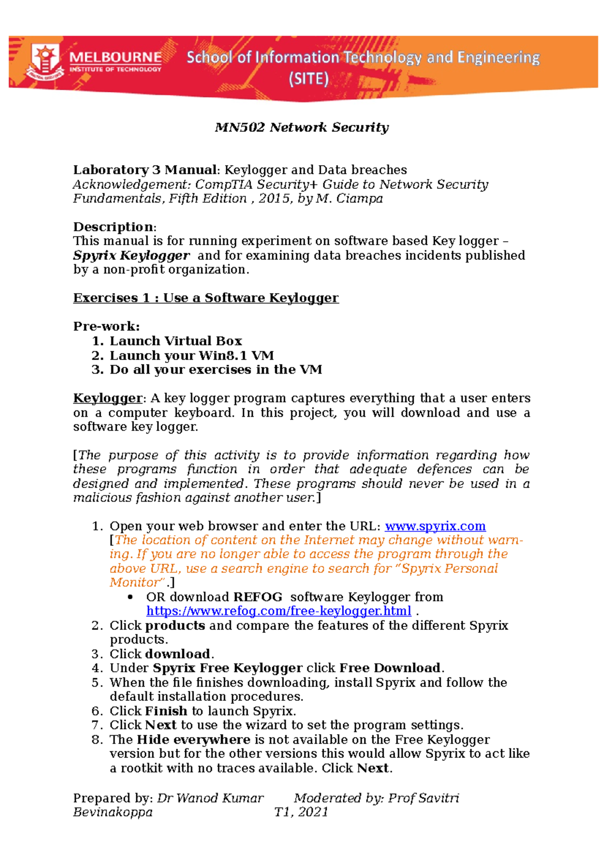 MN502 Laboratory 3 Manual keylogger data breaches - MN502 Network Security Laboratory 3 Manual ...
