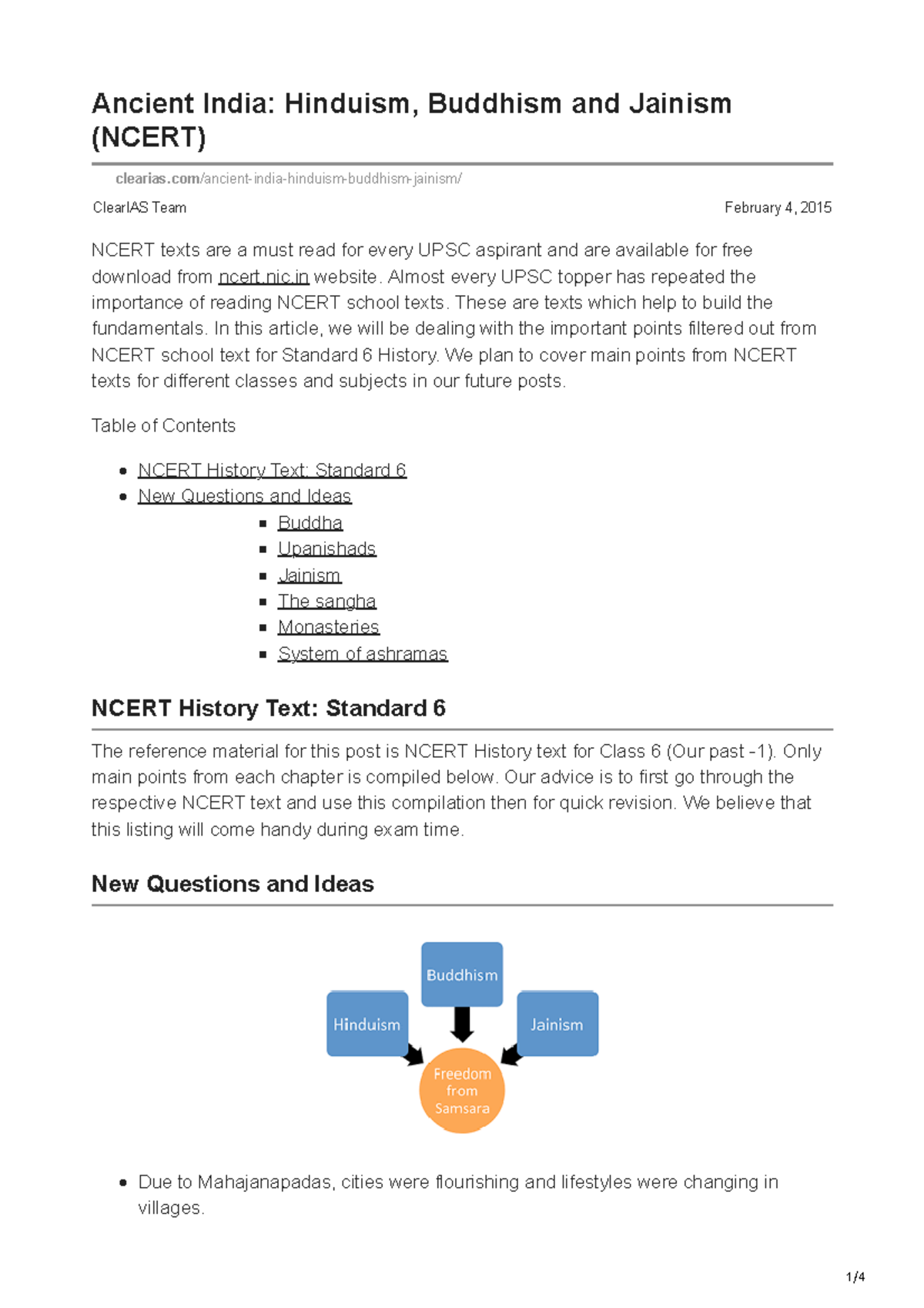 Ancient India Hinduism Buddhism and Jainism - ClearIAS Team February 4 ...