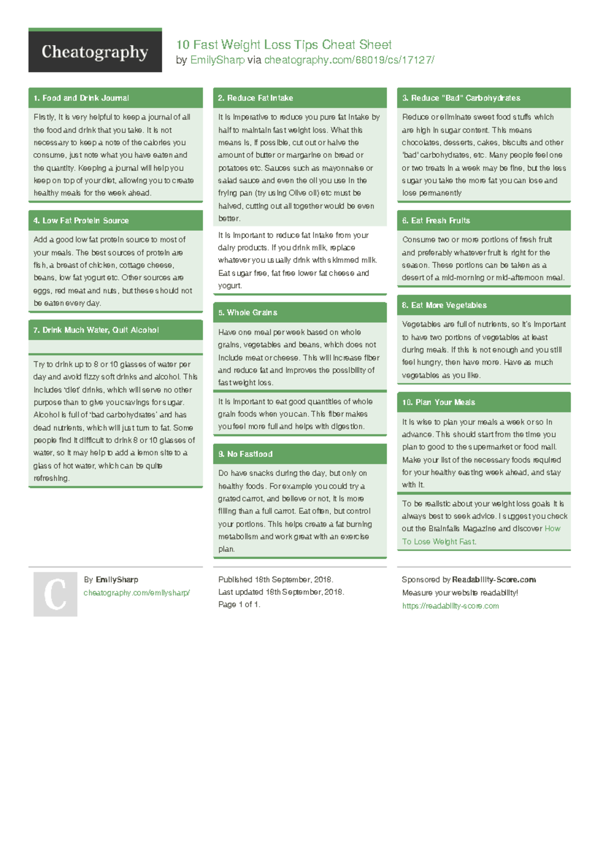 Pdf - Cheat sheet - 10 Fast Weight Loss Tips Cheat Sheet by EmilySharp ...