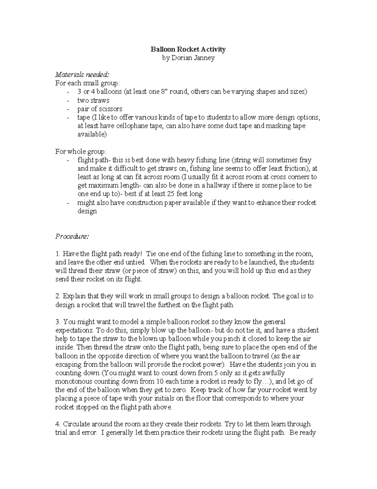 Balloon Rocket Activity - RHM2 - WGU - Studocu