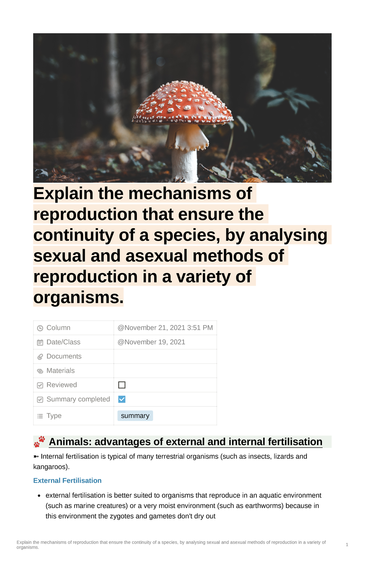 Explain the mechanisms of reproduction that ensure the continuity of a ...