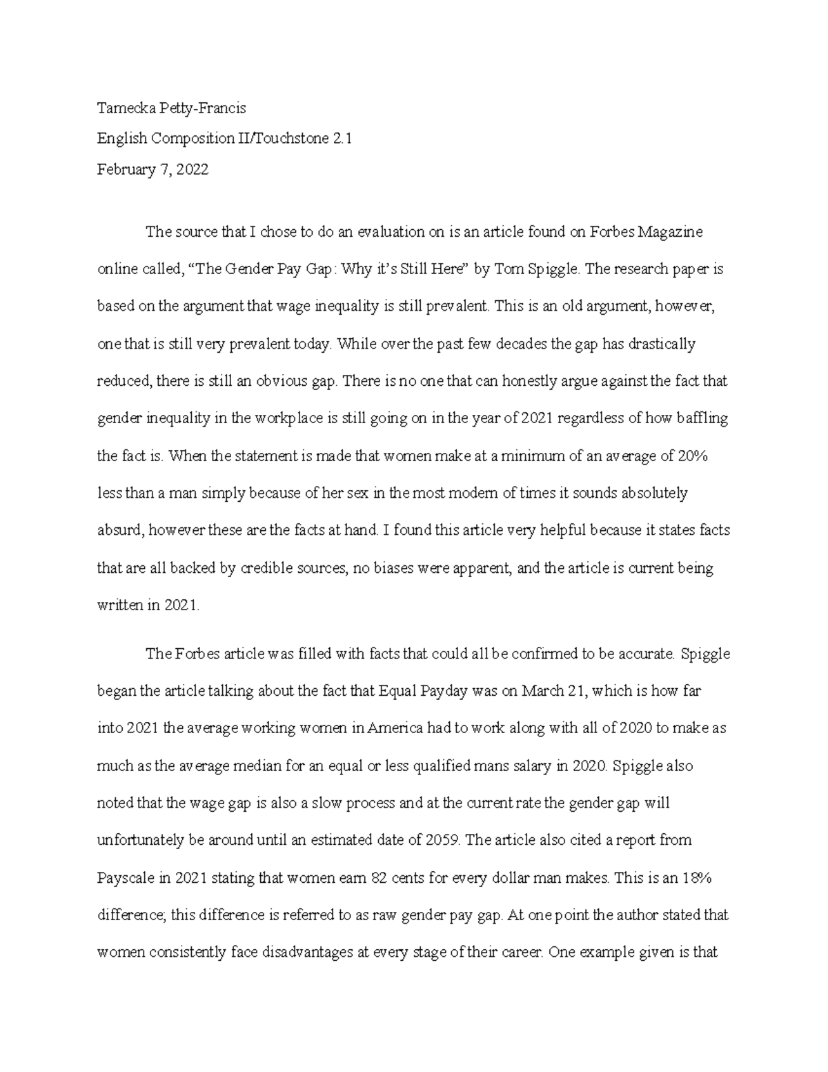 English Comp II Touchstone 2 - Tamecka Petty-Francis English ...