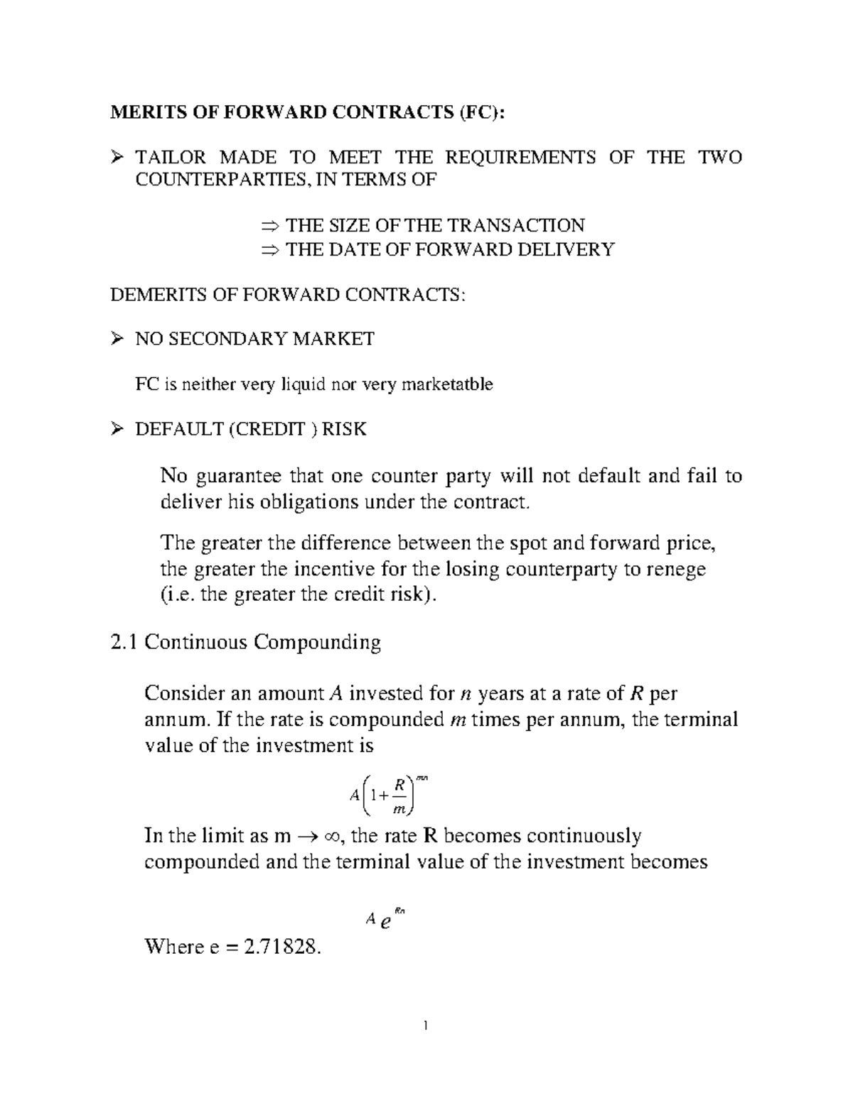 Lecture Synopsis 2 - Financial Derivatives second part - MERITS OF ...