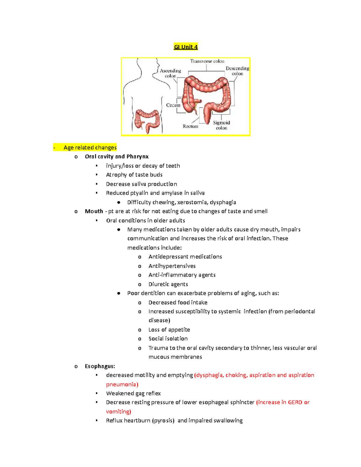 GI Unit - GI unit for med surg - GI Unit 4 Age related changes o Oral ...