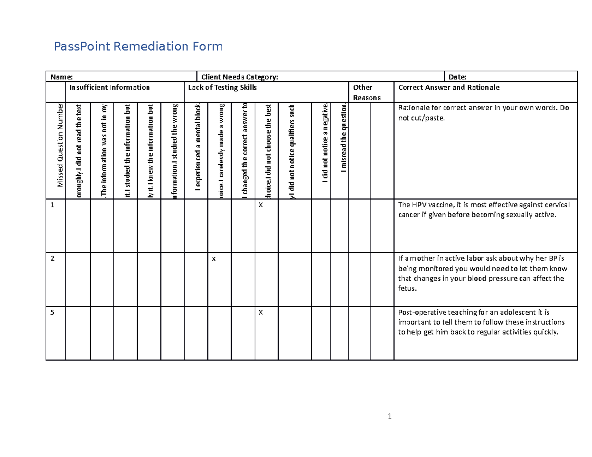 3 Pass Point Remediation Form 2023-1 (2) week 4 - PassPoint Remediation ...