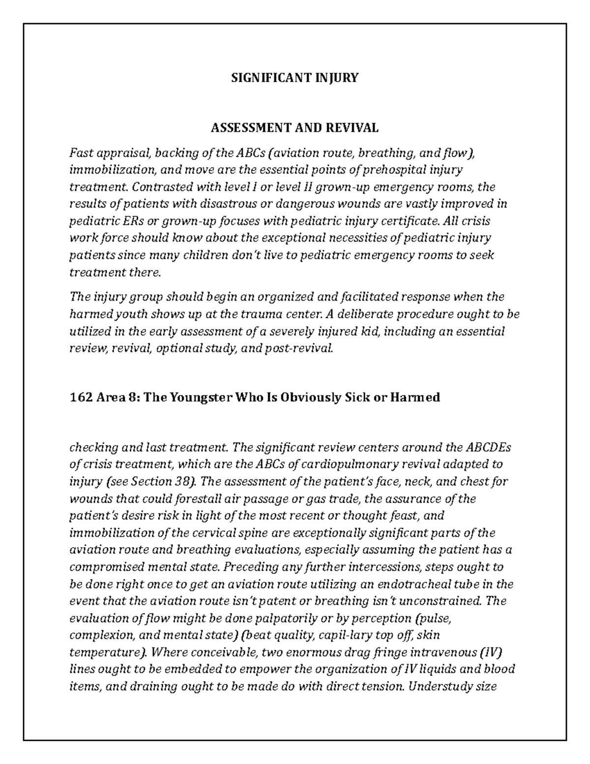 Significant Injury - SIGNIFICANT INJURY ASSESSMENT AND REVIVAL Fast ...