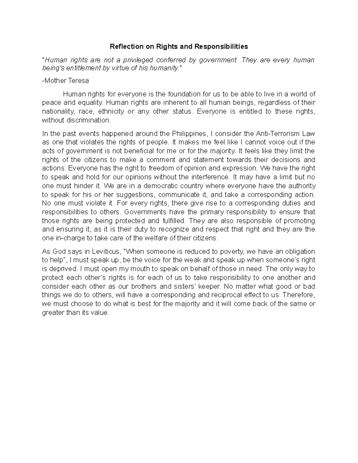 Theo3 cst-rightsresponsibilities - Reflection on Rights and ...