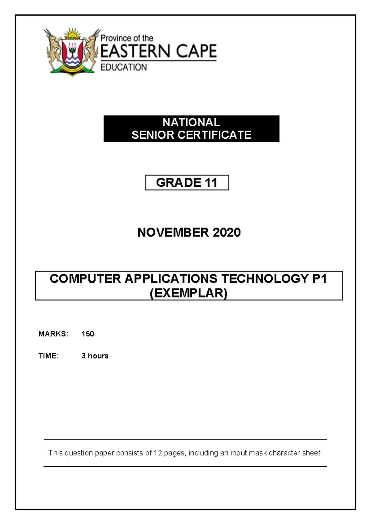 CAT P1 QP GR11 NOV 2020 ENG - NATIONAL SENIOR CERTIFICATE GRADE 1 1 ...