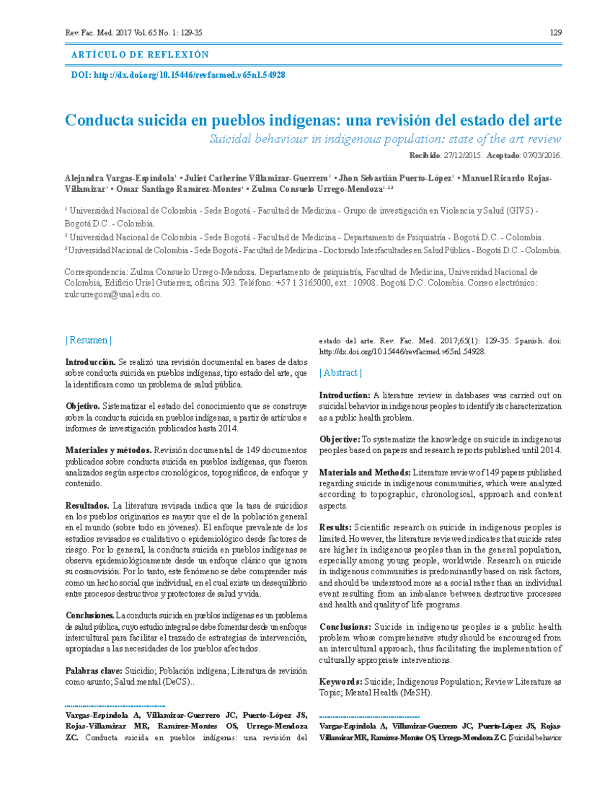 0120 0011 rfmun 65 01 00129 - Rev. Fac. Med. 2017 Vol. 65 No. 1: 129-35 ...